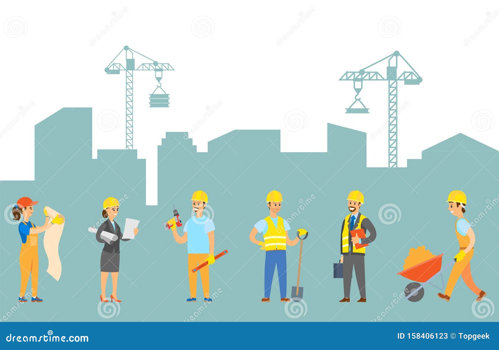 Workers on Construction of Building, Smart Team Stock Vector ...