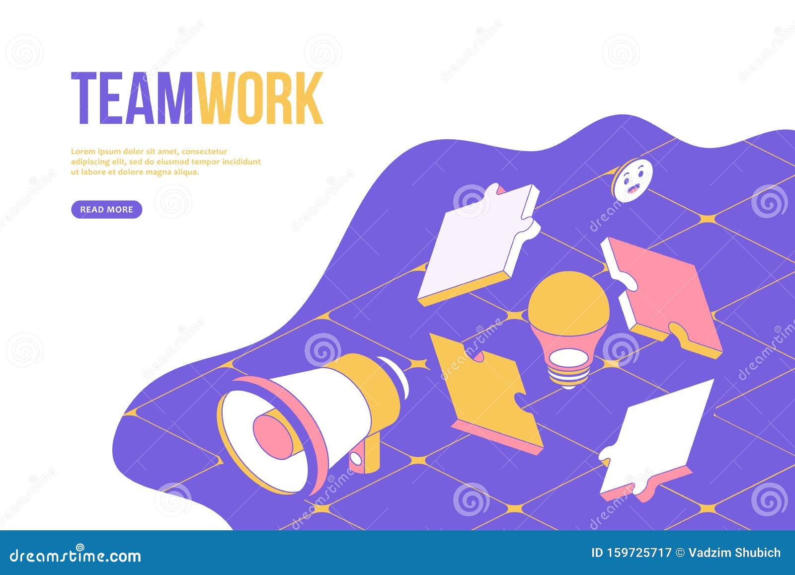 Teamwork Web Banner Concept. Creative Design Template with Isometric ...