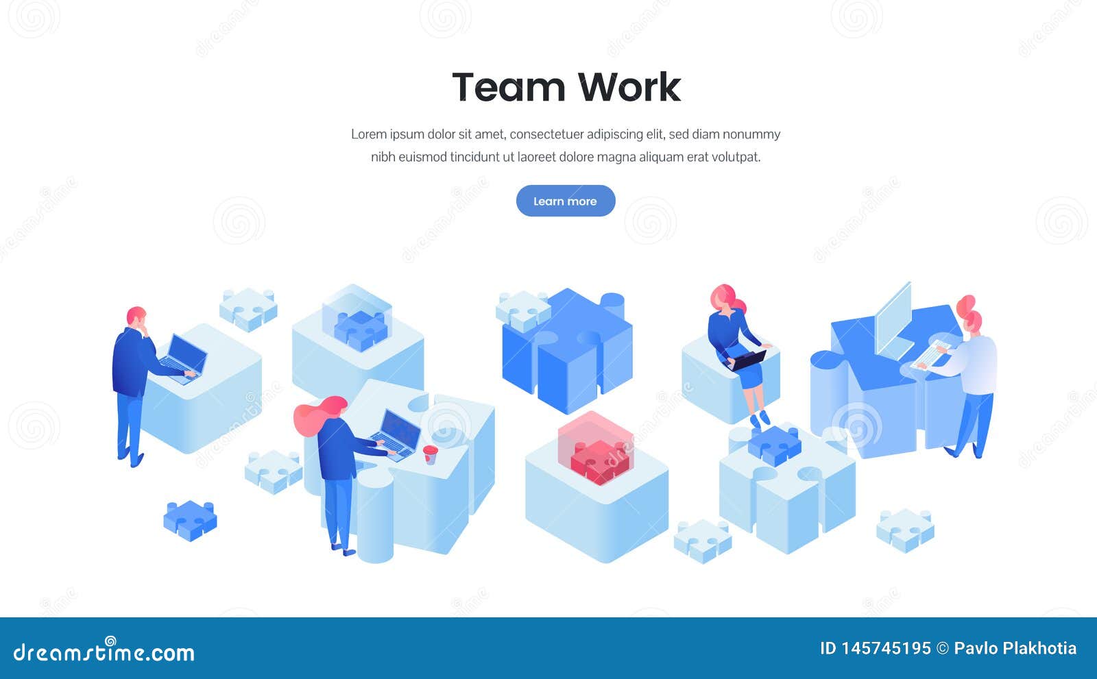 Teamwork Web Banner 3D Vector Template Stock Vector - Illustration of ...