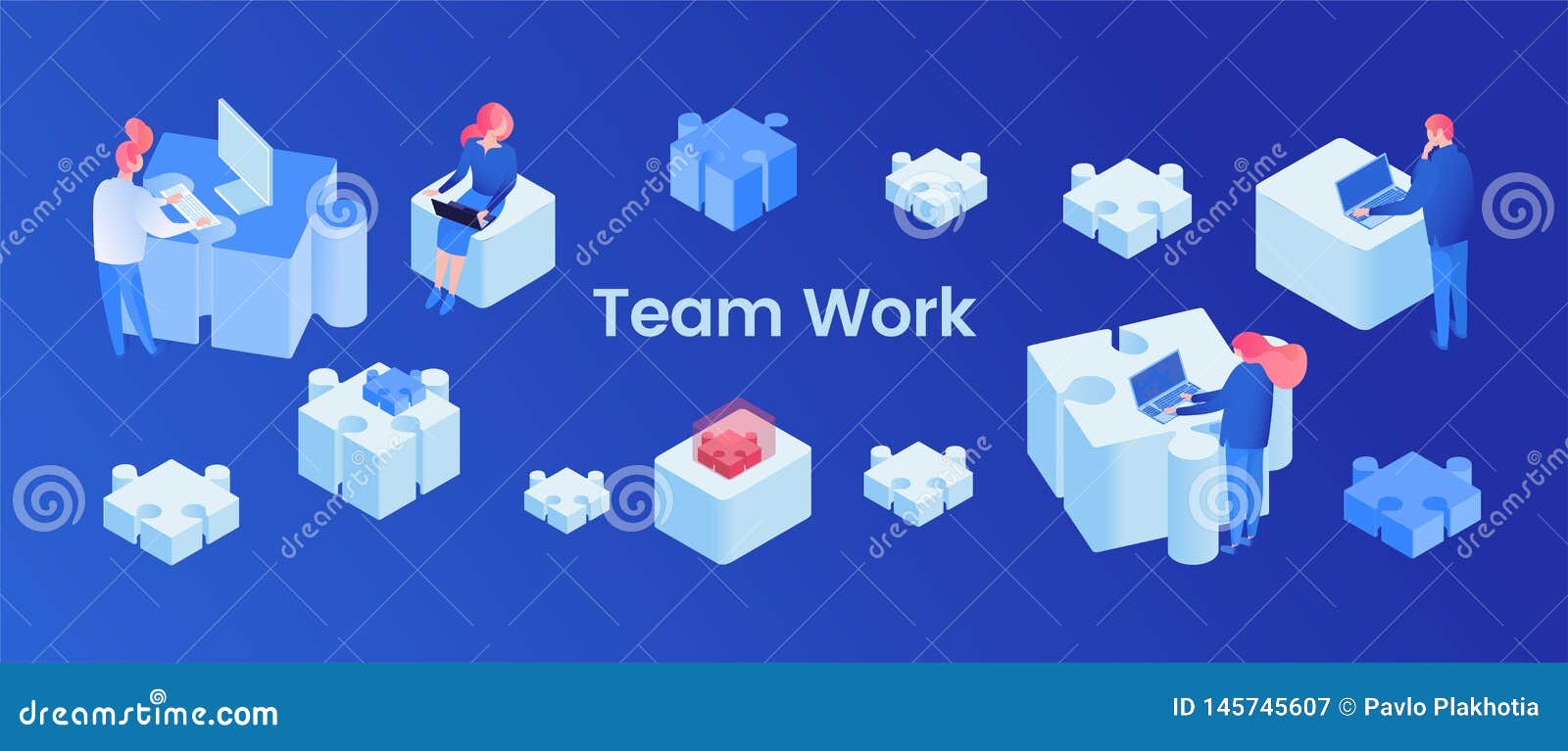 Teamwork Web Banner Isometric Vector Template Stock Vector ...