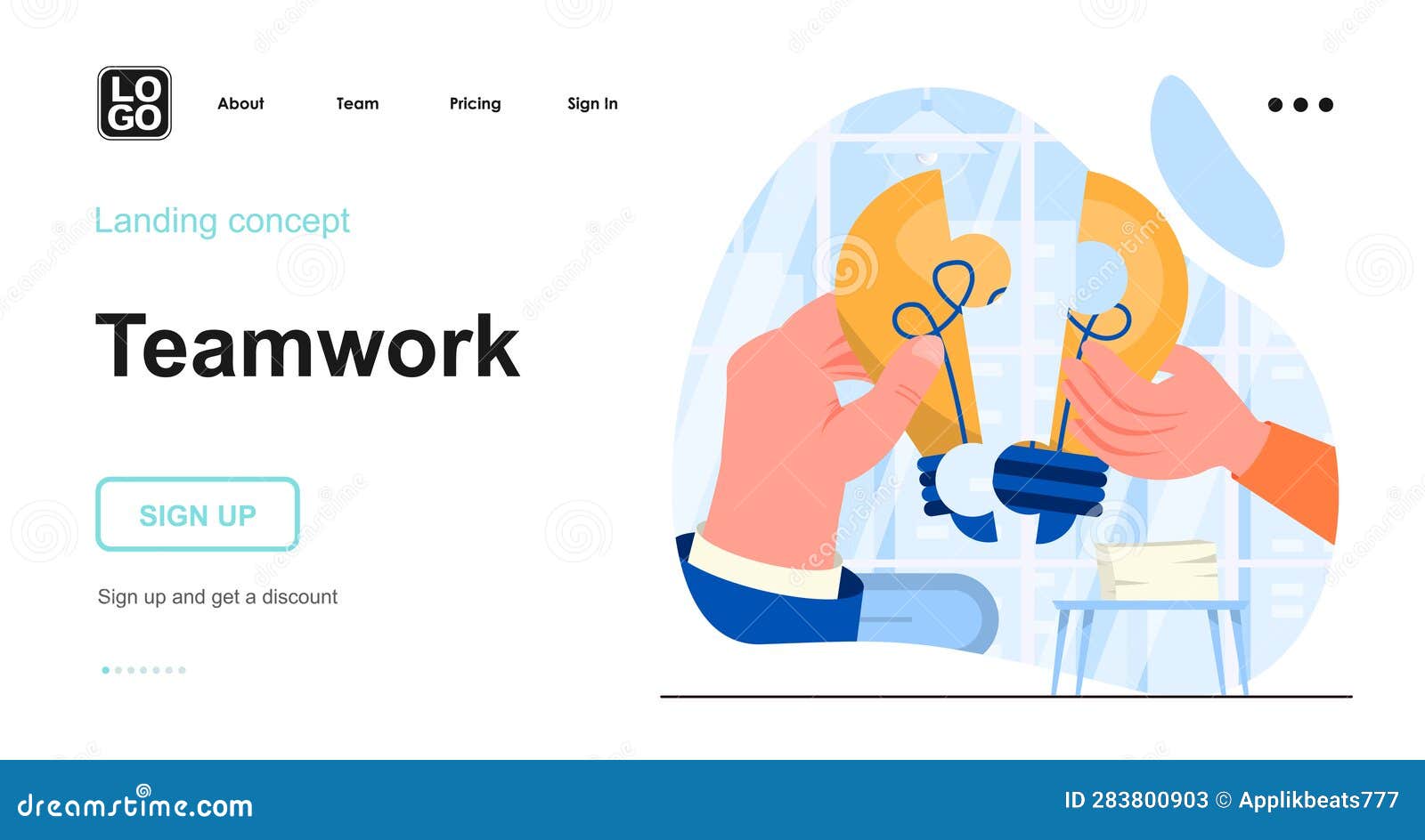 Teamwork Web Concept. Colleagues Cooperate, Successfully Develop and ...