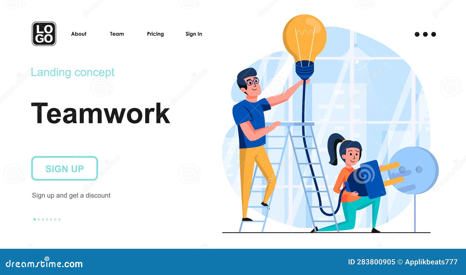 Teamwork Web Concept. Employees Work Together, Complete Work Tasks ...