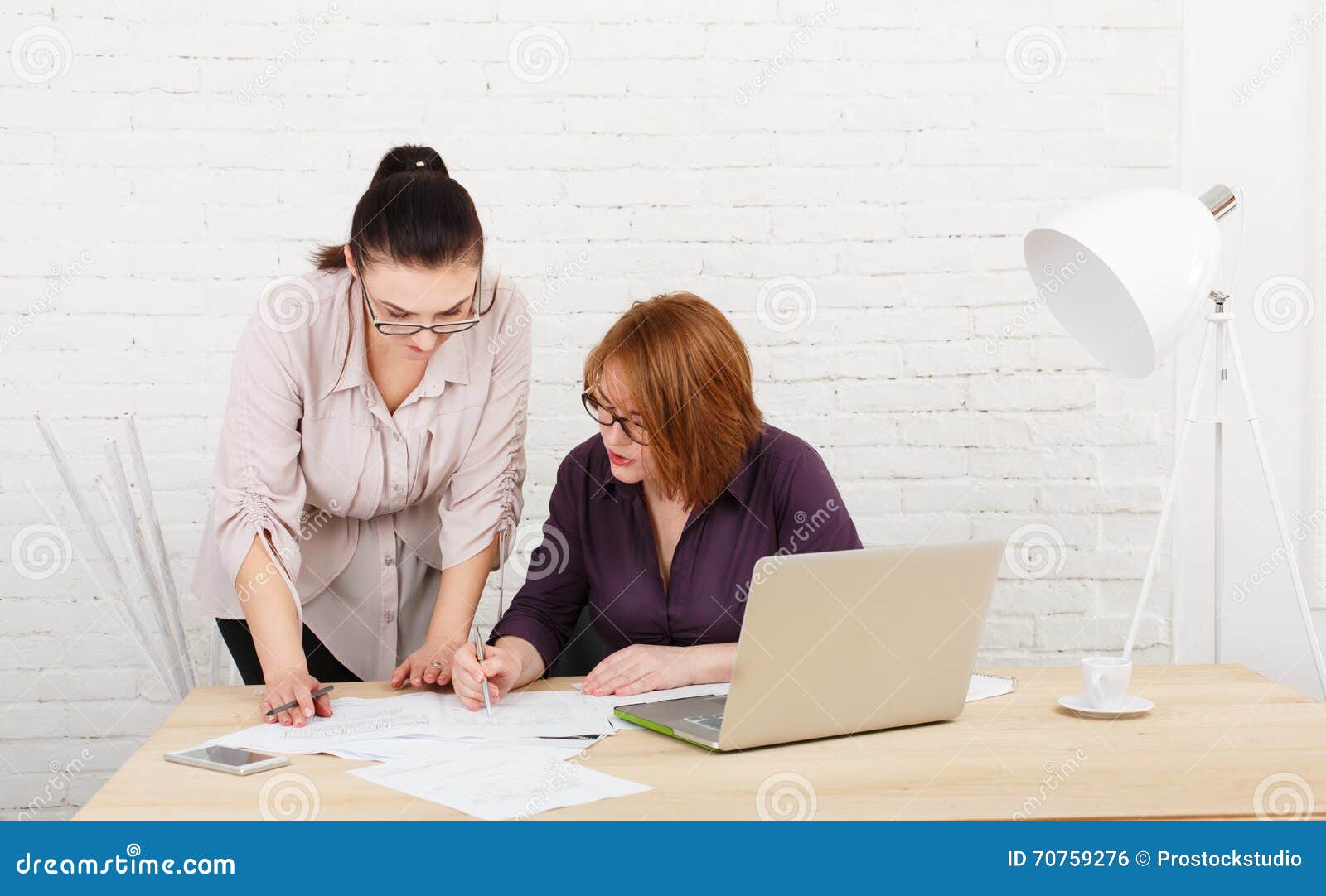 Teamwork. Women Discuss Project in Office Stock Photo - Image of ...