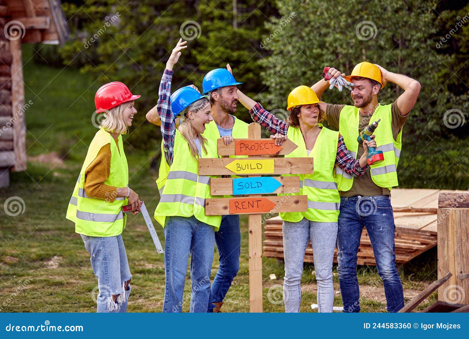 Teamwork Woodworker with Wooden Board.wooden House Structure, Building ...