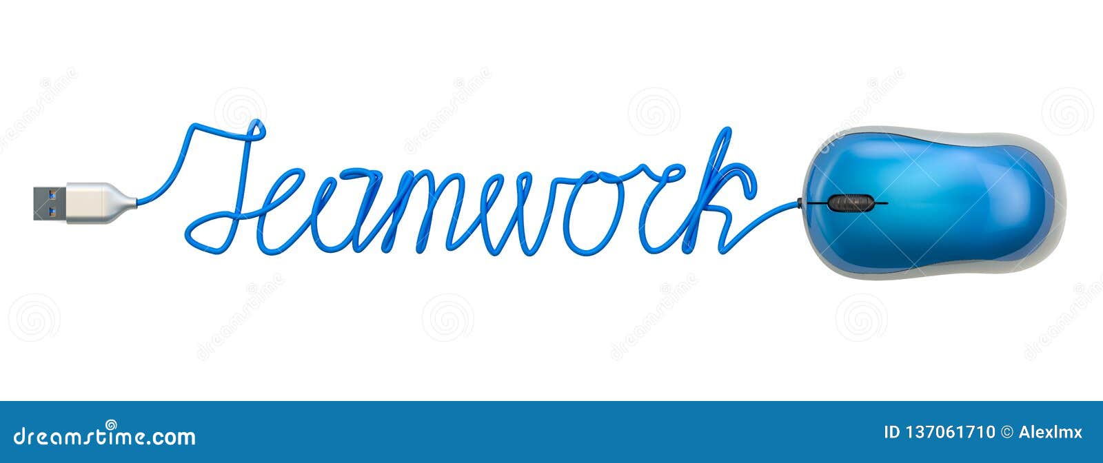 Teamwork Word from Computer Mouse Cable, 3D Rendering Stock ...