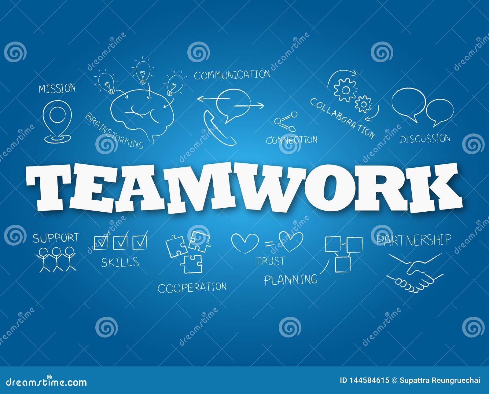 Teamwork Word on Light Blue Background. Vector Illustration Stock ...