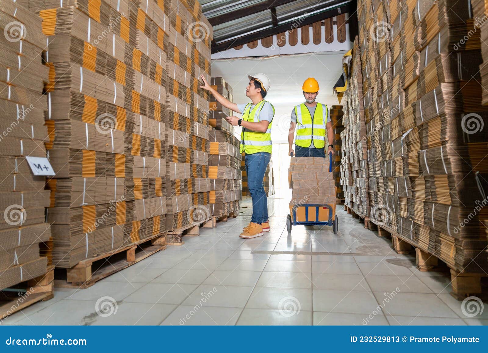 Teamwork of Workers in Warehouse Preparing Goods Cardboard Boxes on a ...