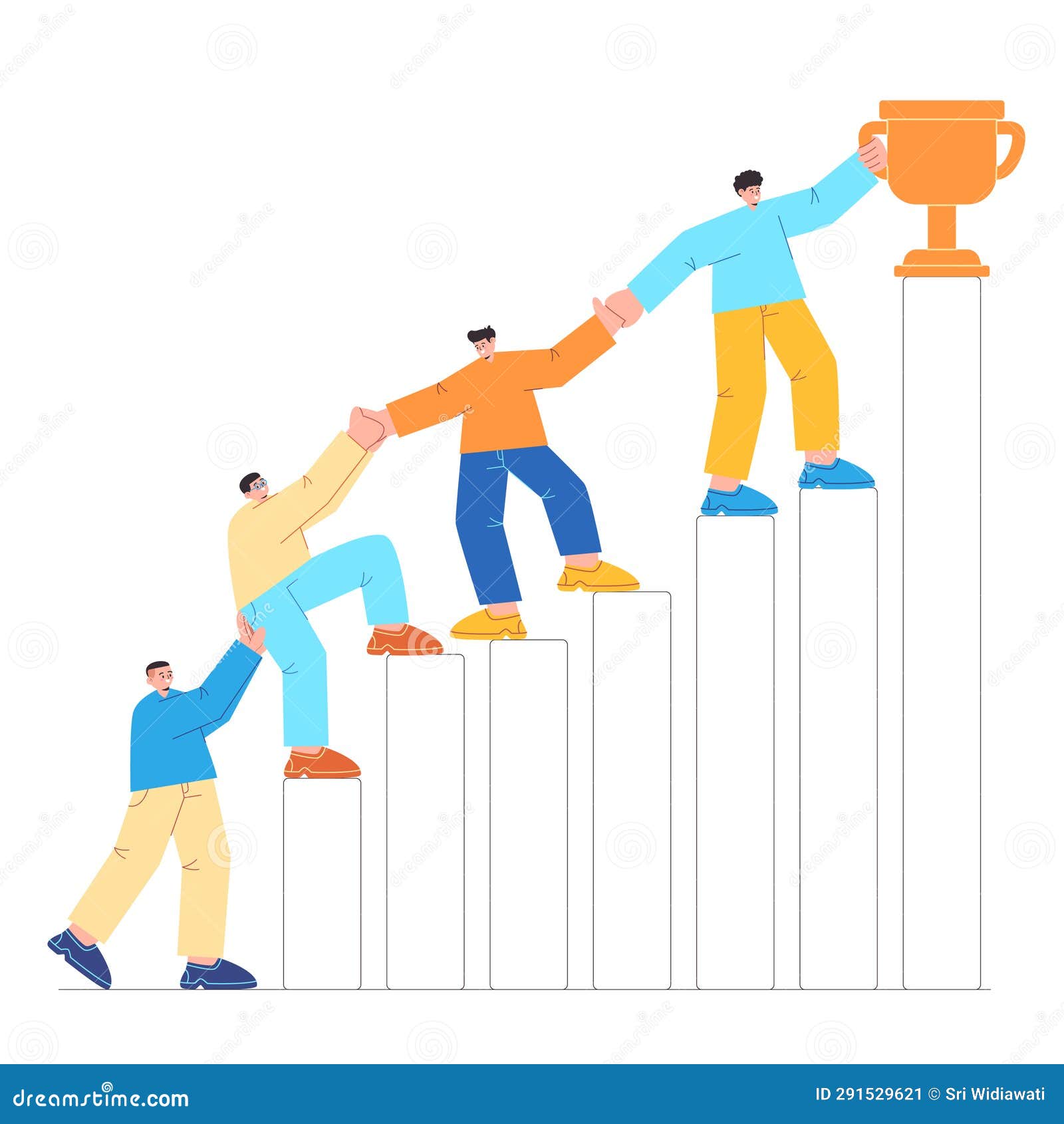 Teamwork Working Together Achieve Trophy Help Other Climb Step Stair ...