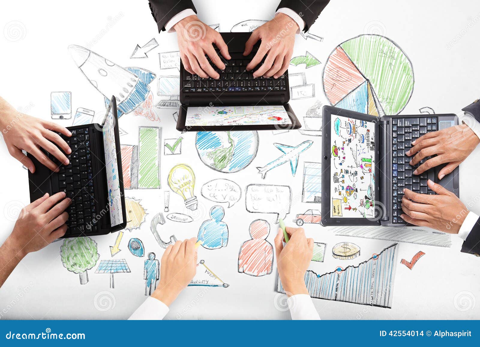 Teamwork Works about a New Project Stock Photo - Image of draw, create ...