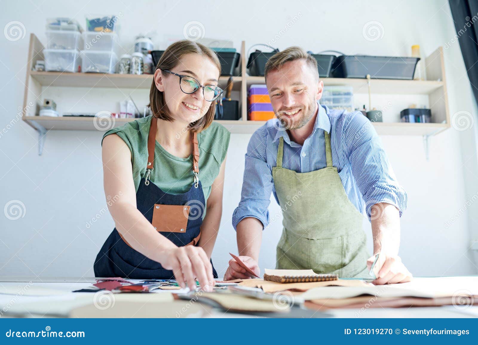 Teamwork in workshop stock photo. Image of fabric, workshop - 123019270