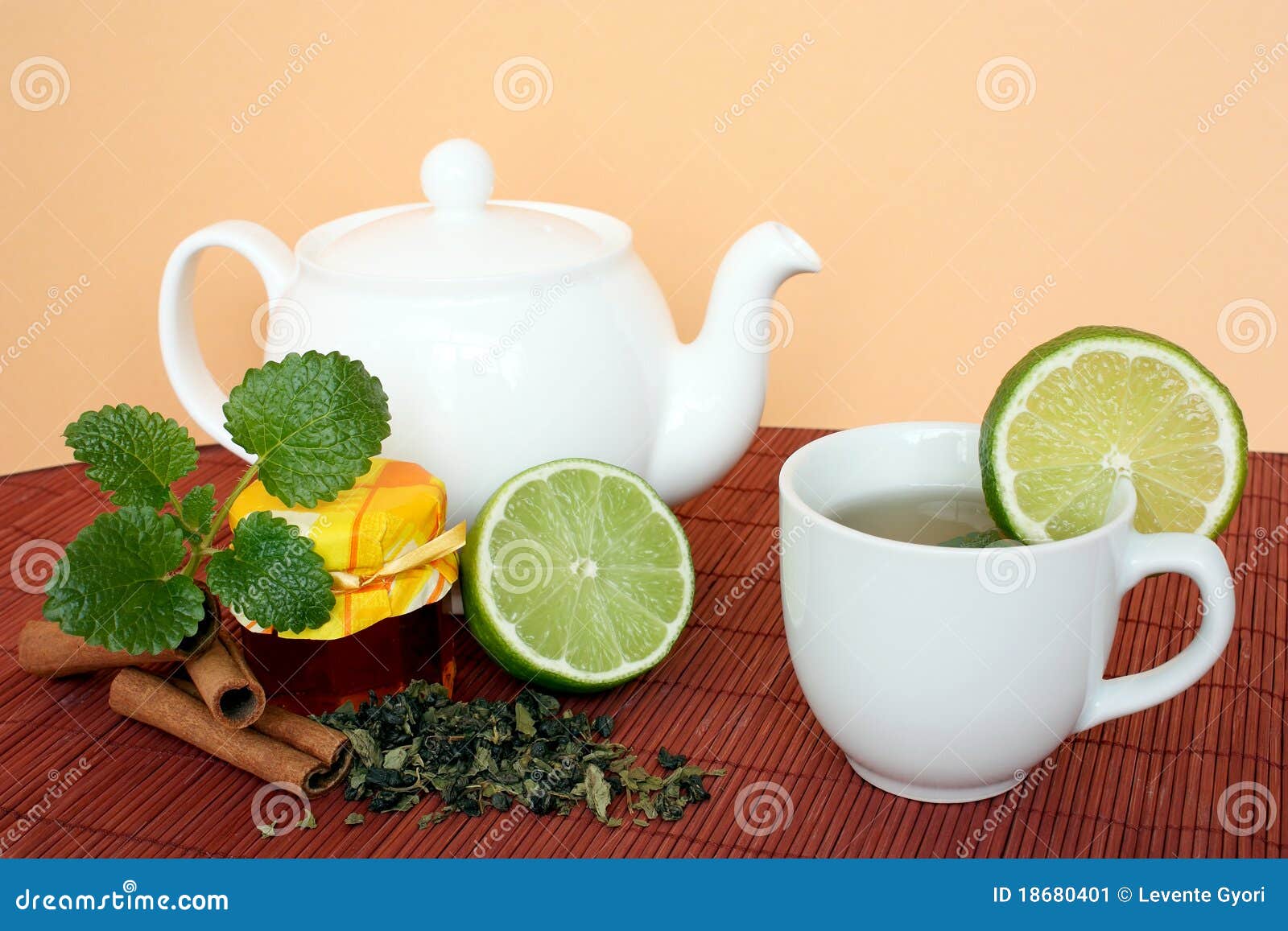 Teapot and Cup of Tea with Lime Stock Image - Image of liquid, leaf ...