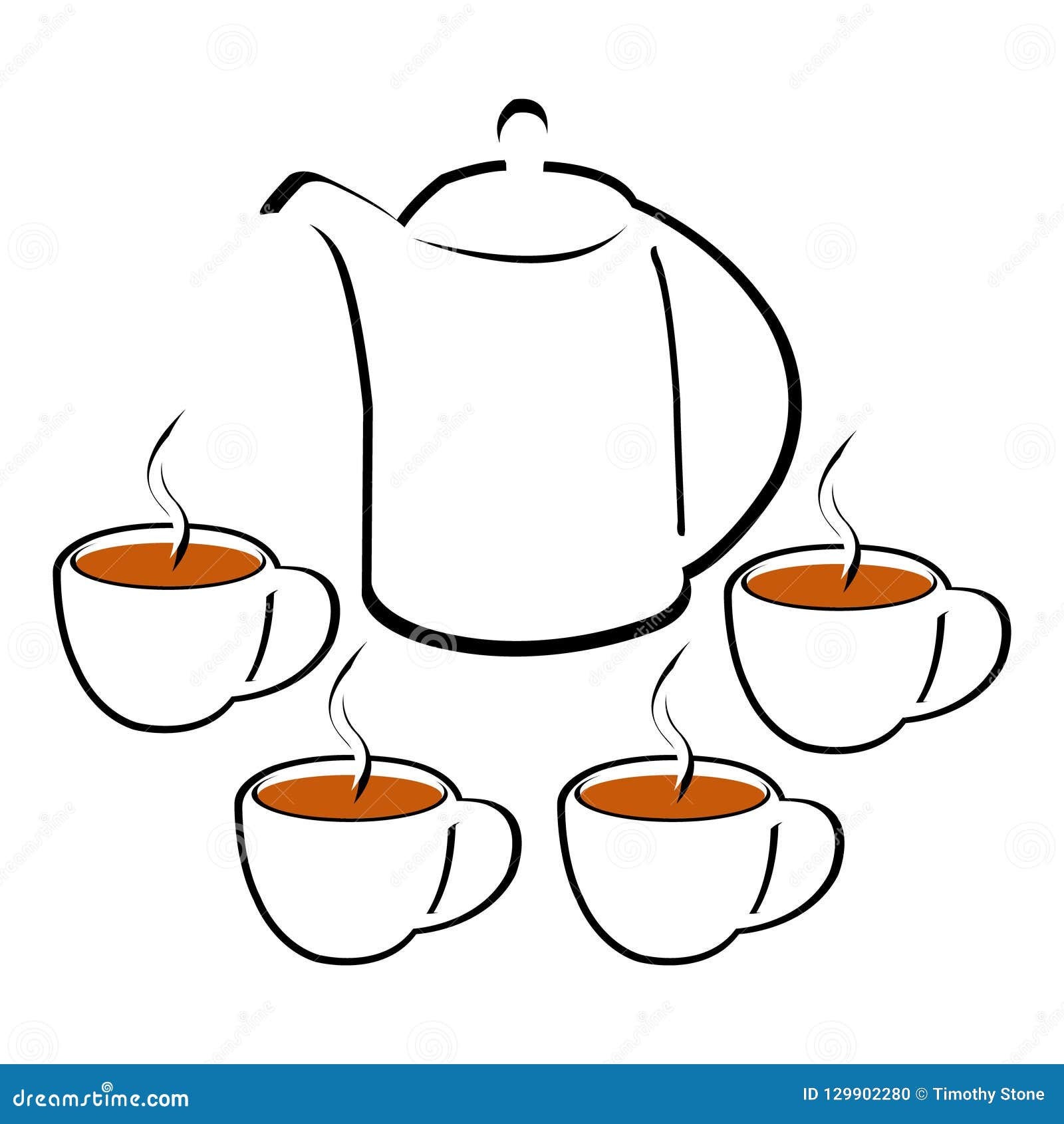 Stylized Vector of Teapot and Four Cups Stock Illustration ...