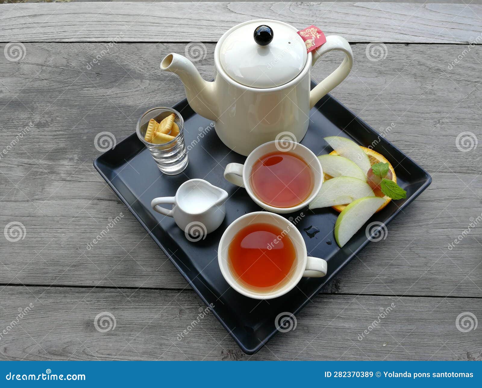 Teapot and Cups of Milk Tea for Two with Fruit Stock Image - Image of ...