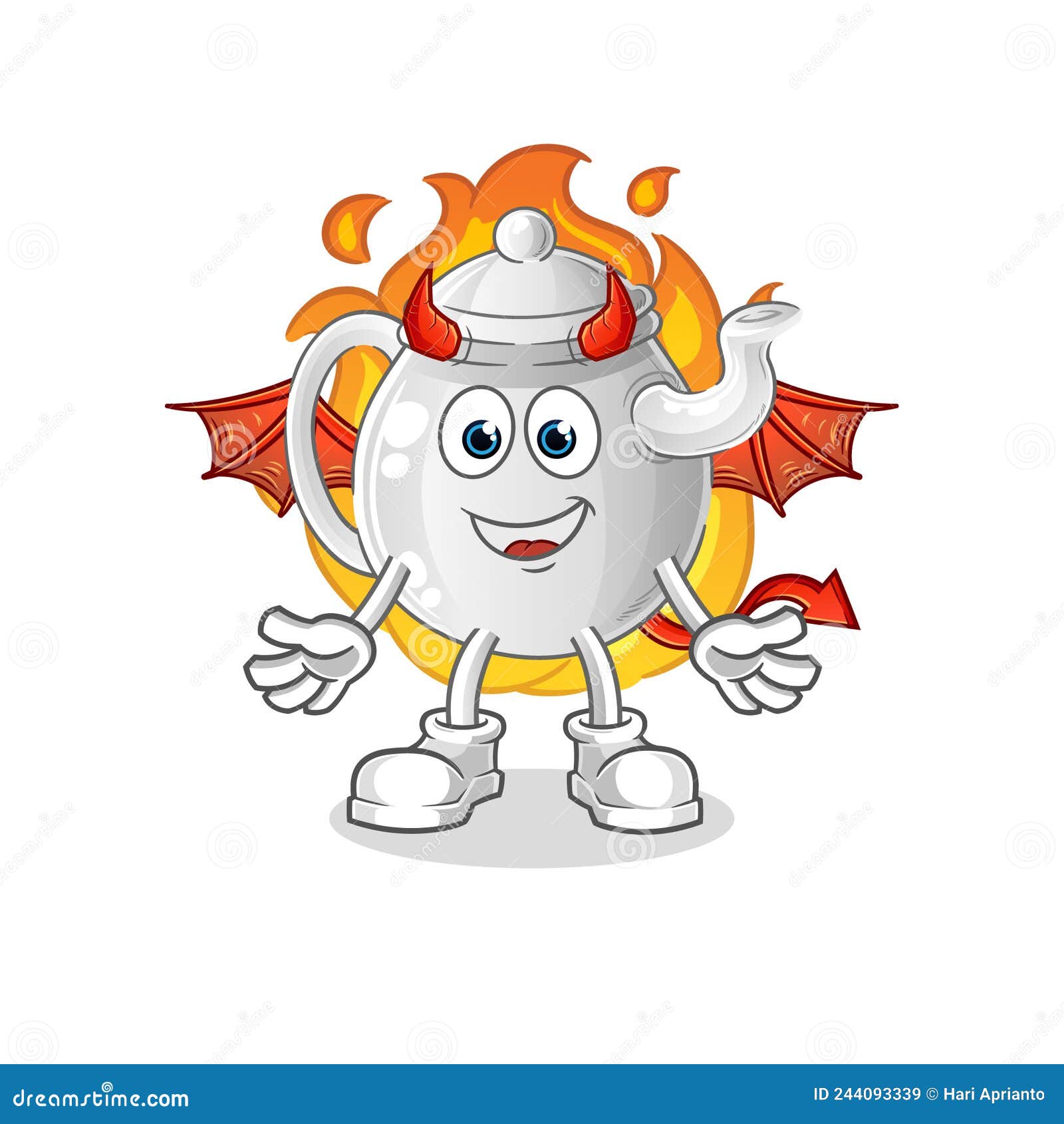 Teapot Demon with Wings Character. Cartoon Mascot Vector Stock Vector - Illustration of horror ...