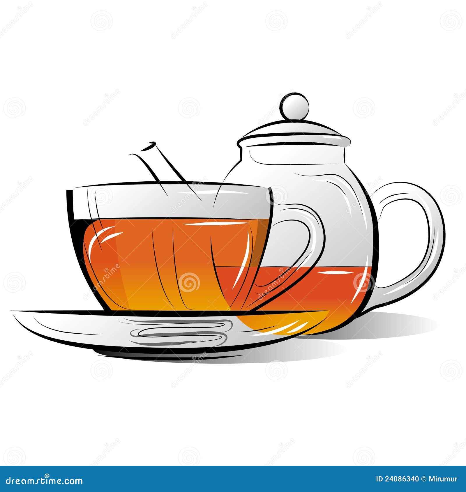 Teapot Do Desenho E Copo Do Chá Ilustração do Vetor - Ilustração de ...