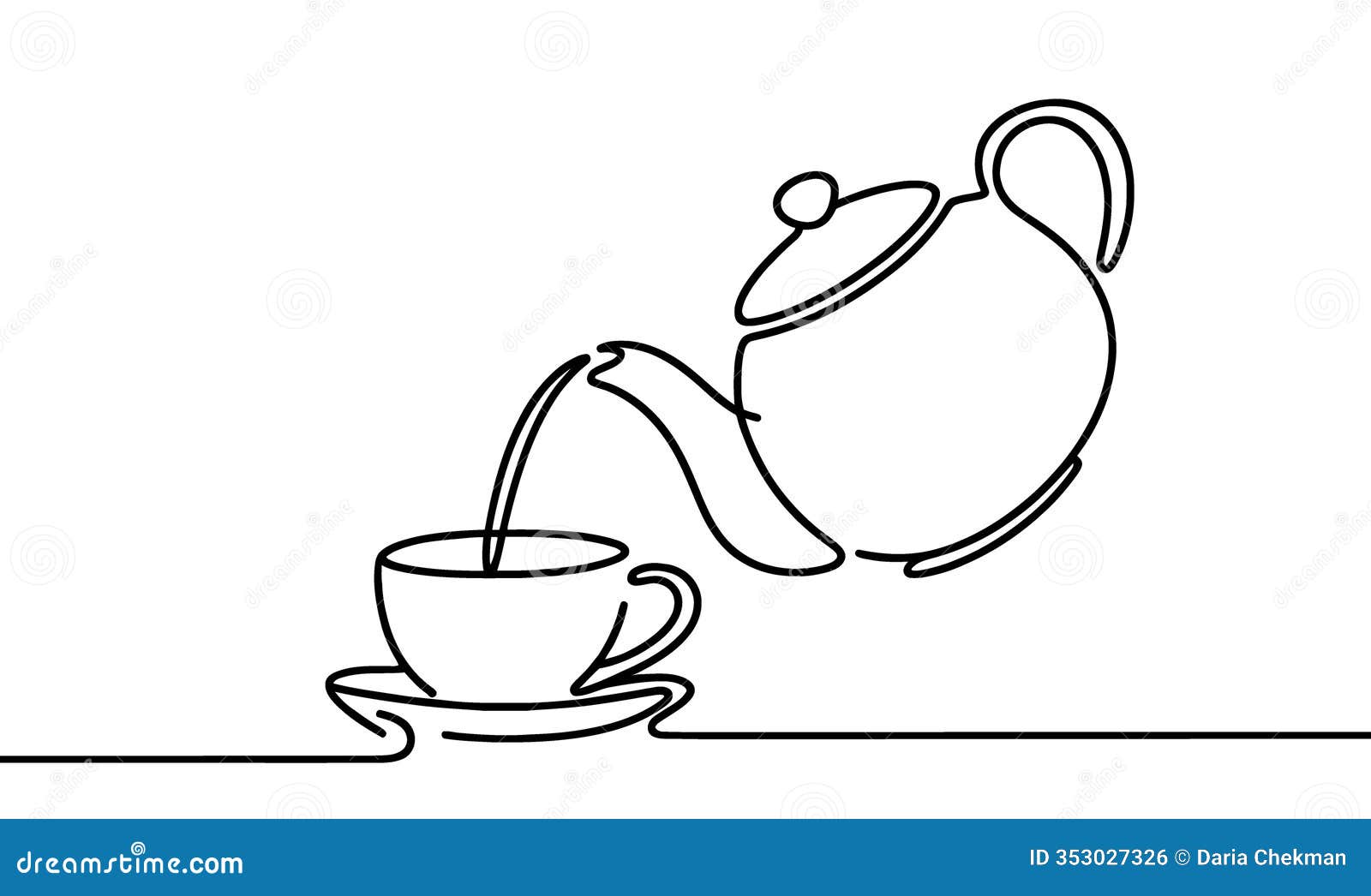 Teapot Pouring Tea To Cup. Continuous Line Drawing Stock Illustration ...