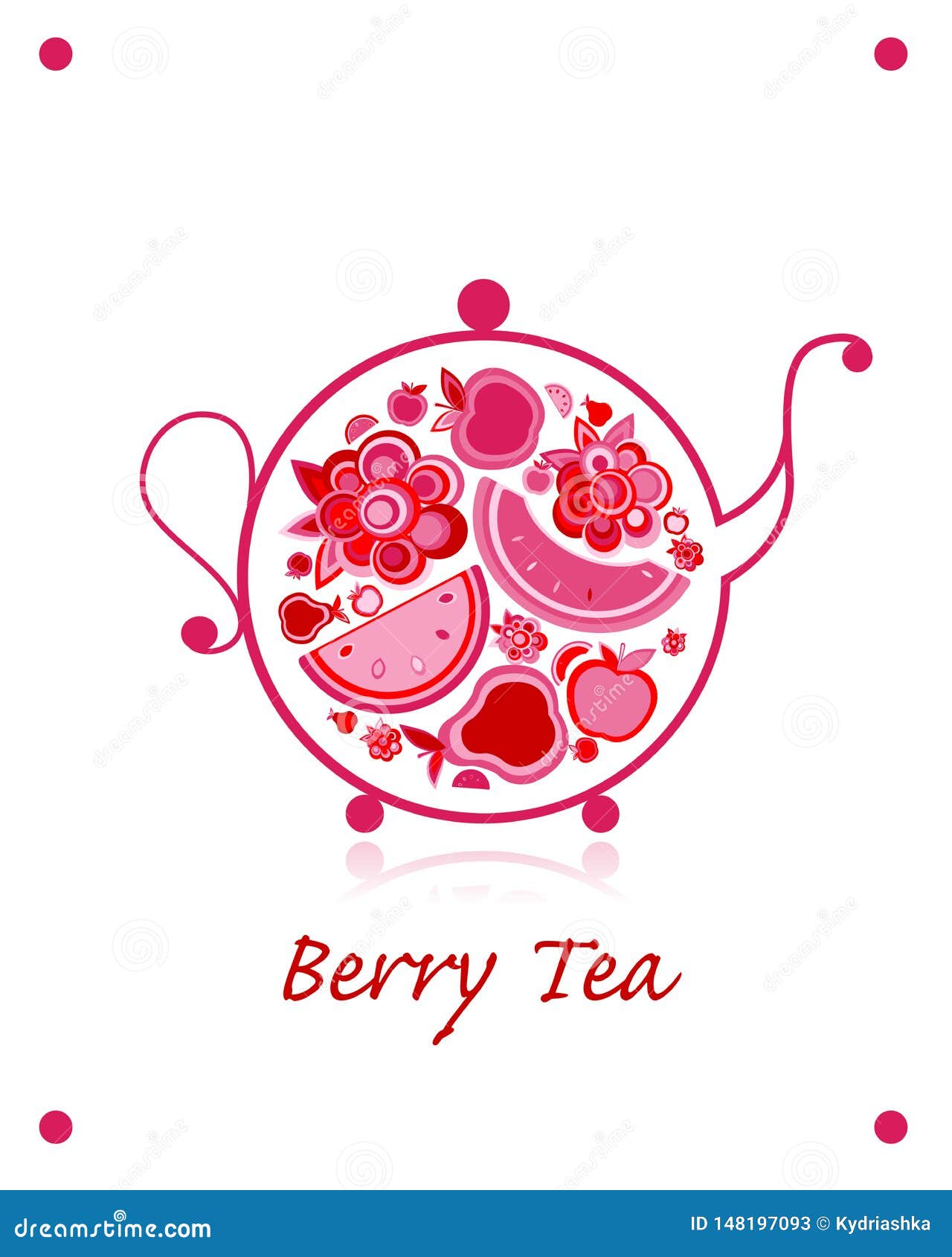 Teapot Sketch with Fruit and Berries Tea for Your Design Stock Vector ...