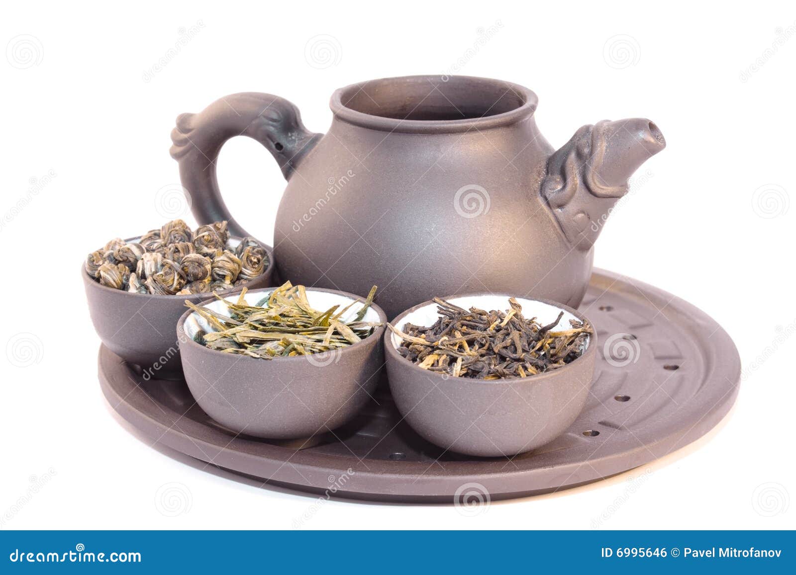 Teapot and Three Cups of Herbal Tea. Stock Photo - Image of isolated ...