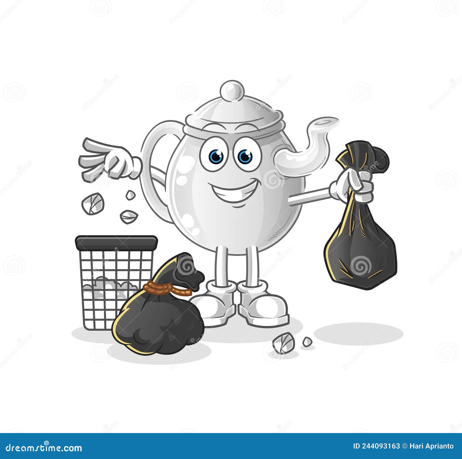Teapot Throw Garbage Mascot. Cartoon Vector Stock Vector - Illustration ...