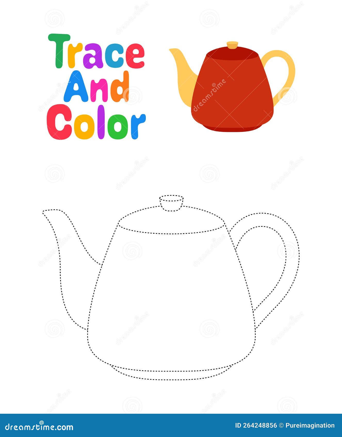 Teapot Tracing Worksheet for Kids Stock Vector - Illustration of ...