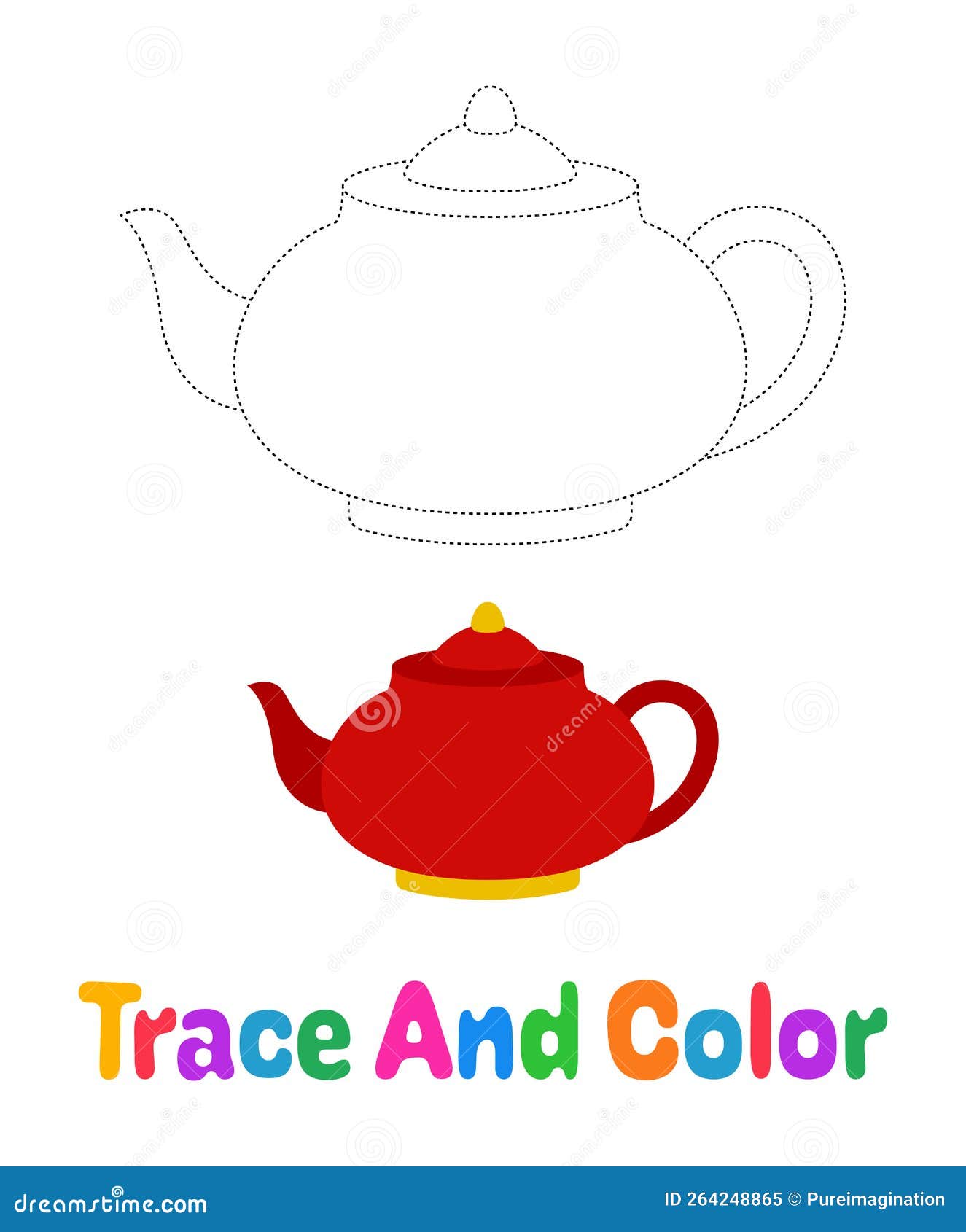 Teapot Tracing Worksheet for Kids Stock Vector - Illustration of ...