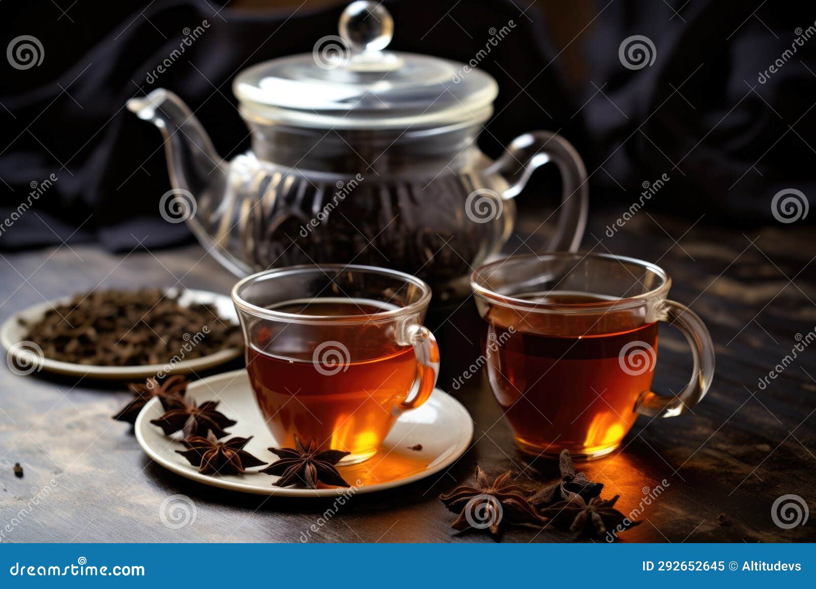A Teapot and Two Cups Filled with Hot Chai on a Table Stock Image ...