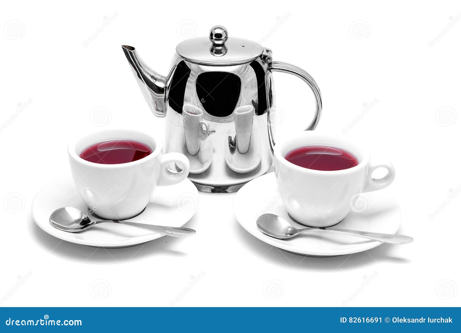 Teapot and Two Cups of Tea on a Saucer Stock Image - Image of boiling ...