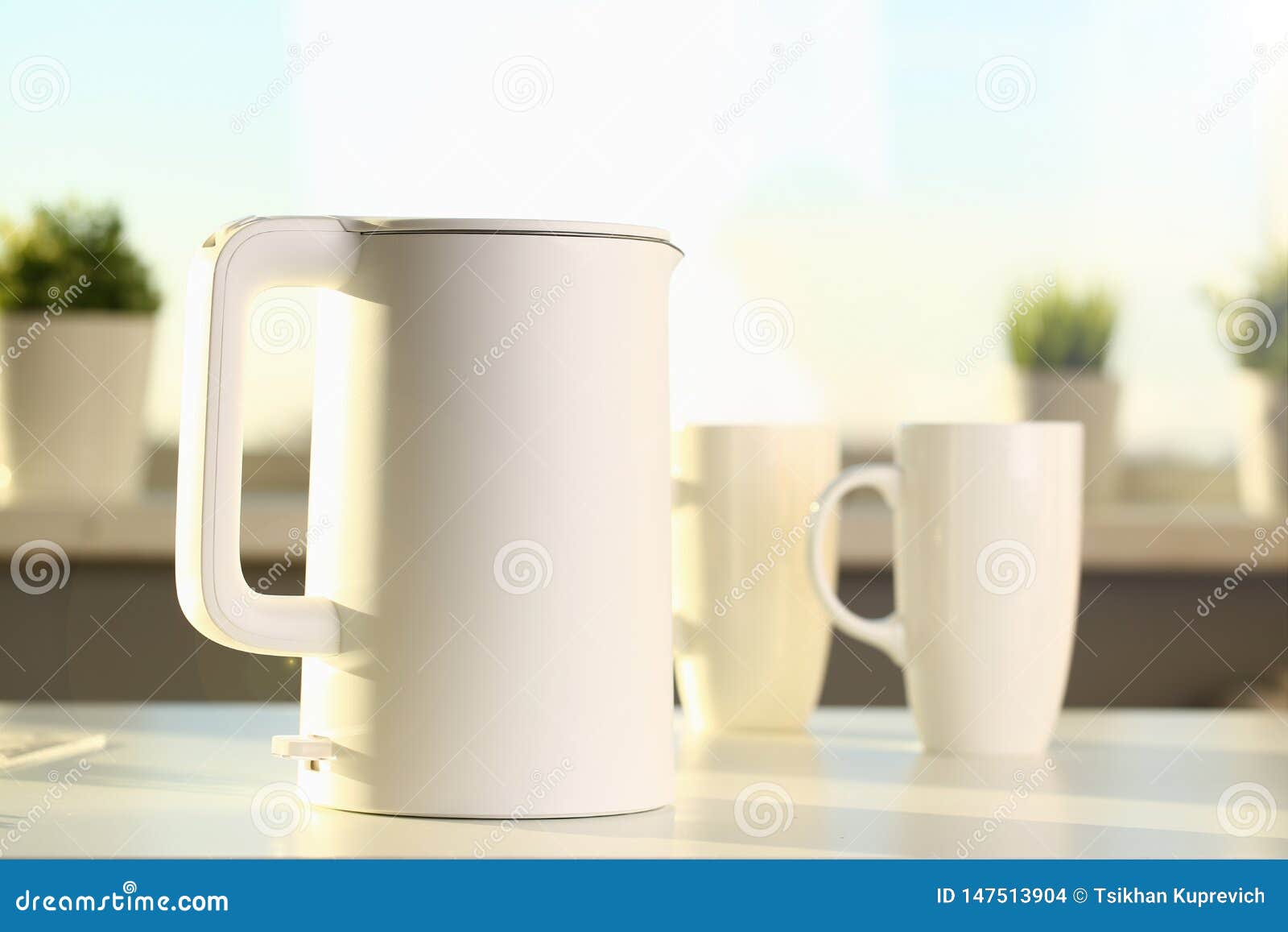 Teapot and Two Trendy Cups are on the Table for Stock Photo - Image of ...