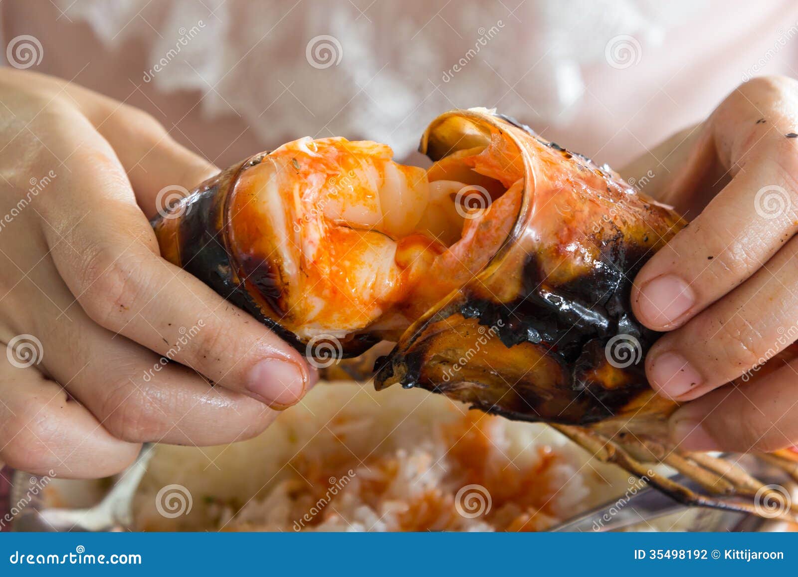Tear the Grilled Shrimp by Hands Stock Photo - Image of serve, yummy ...
