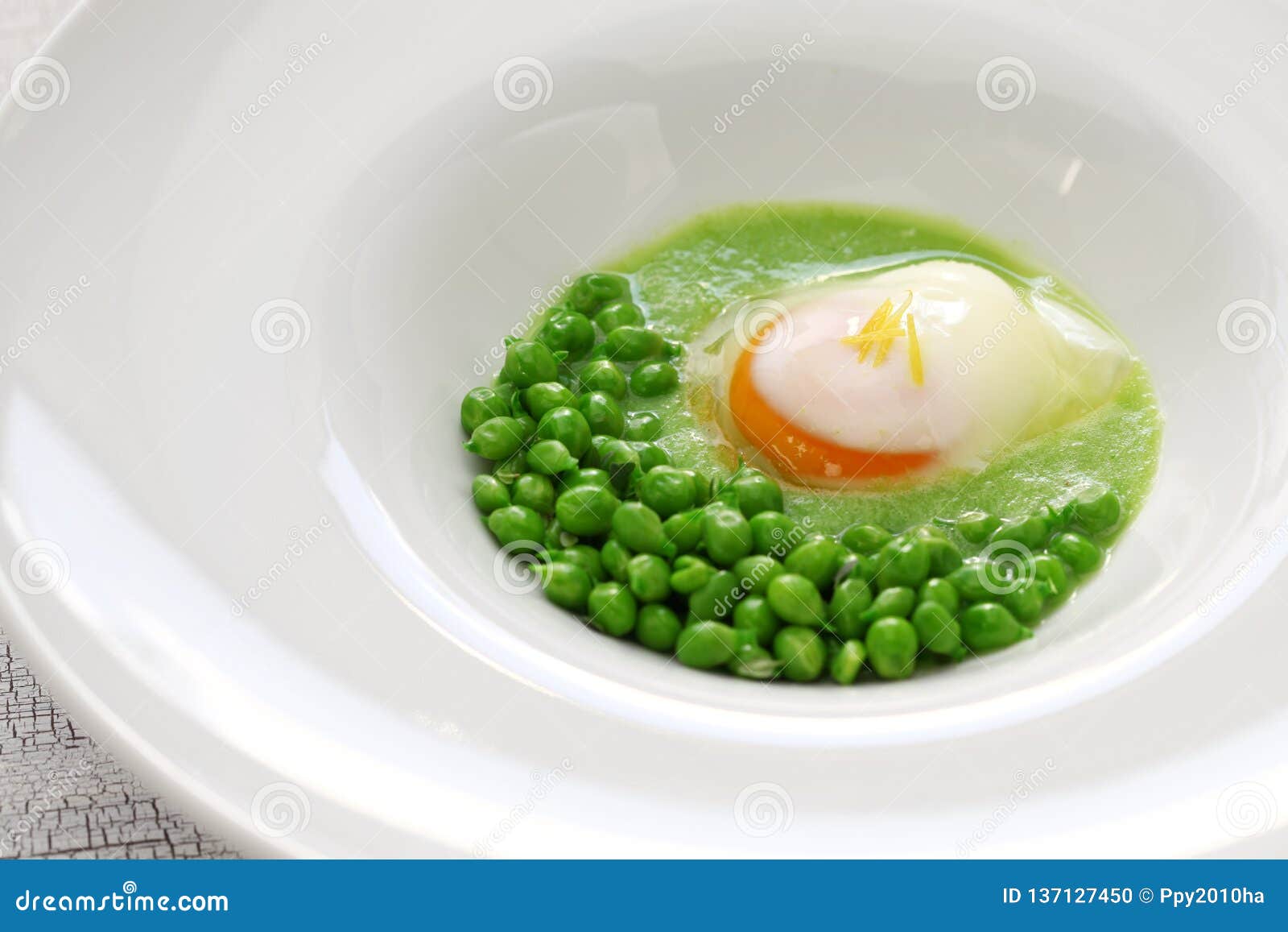 Tear Peas with Poached Egg, Spanish Basque Cuisine Stock Photo - Image ...