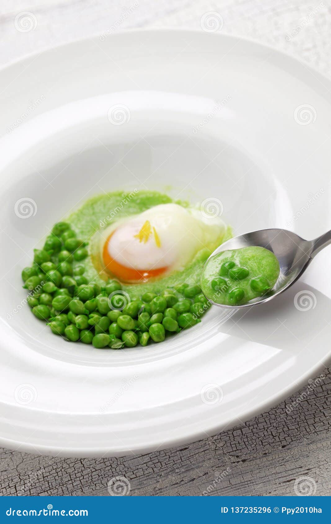 Tear Peas with Poached Egg, Spanish Basque Cuisine Stock Photo - Image ...