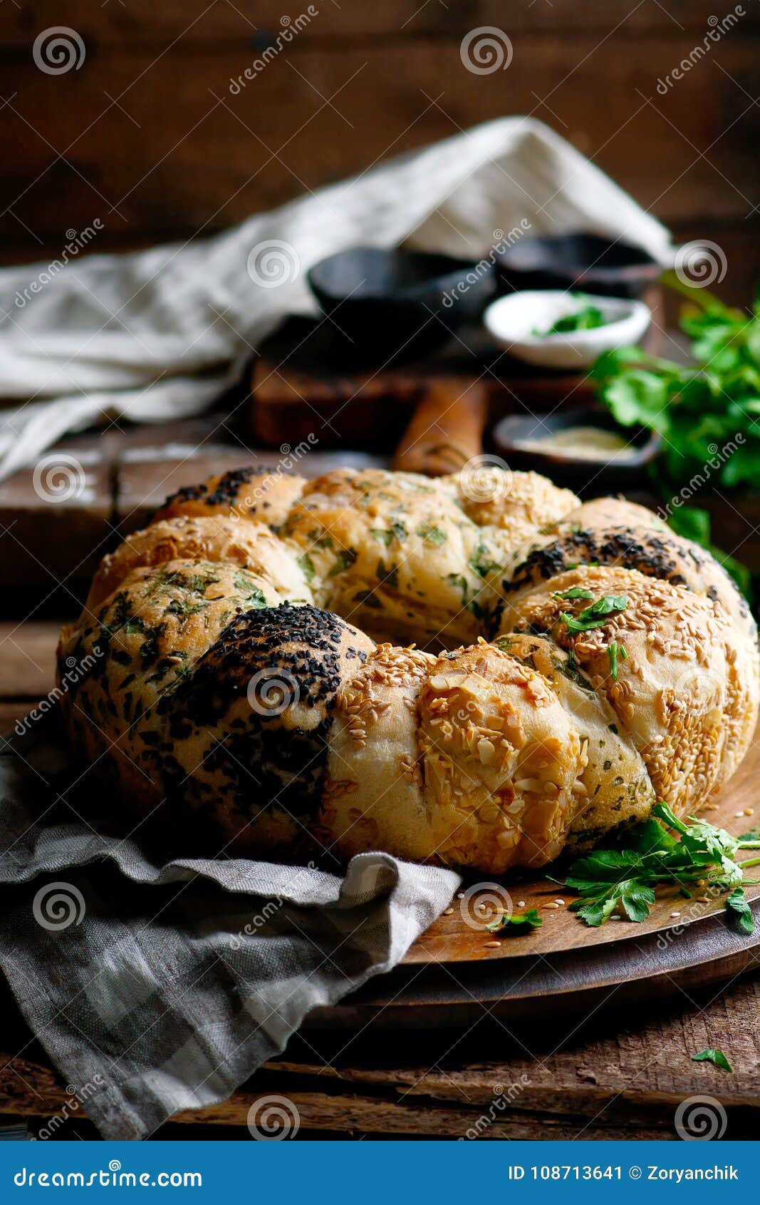 Tear and Share Bread with Herbs and Seeds.style Rustic Stock Image ...