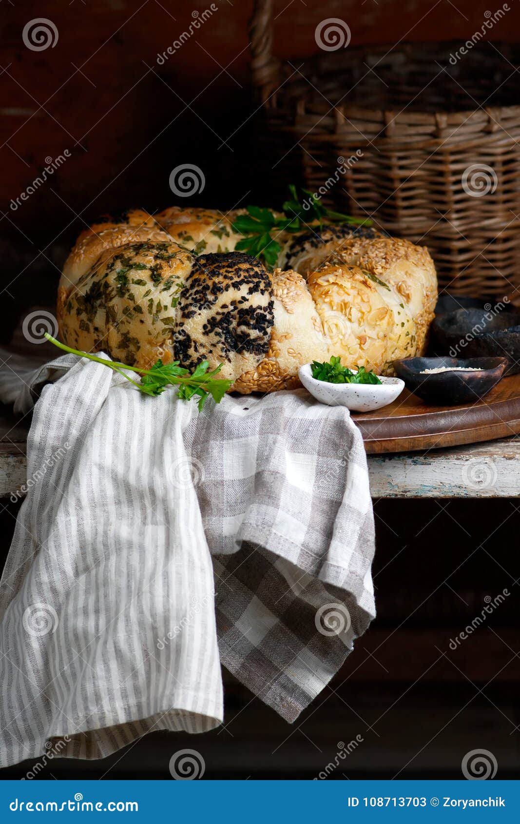 Tear and Share Bread with Herbs and Seeds.style Rustic Stock Image ...