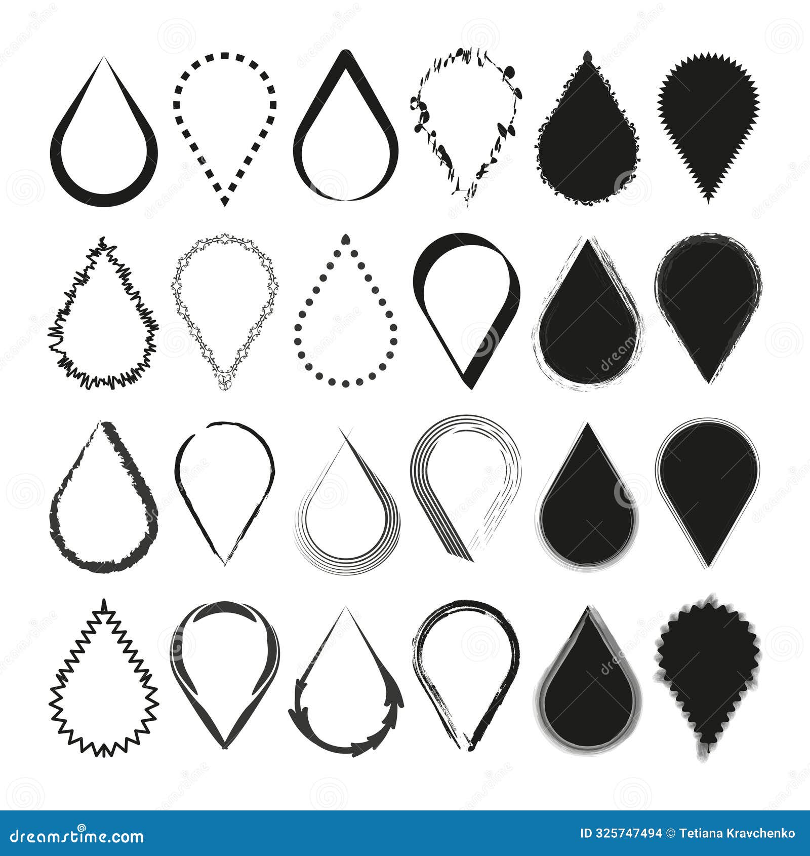 Teardrop Shape Collection. Various Styles. Black and White. Vector ...