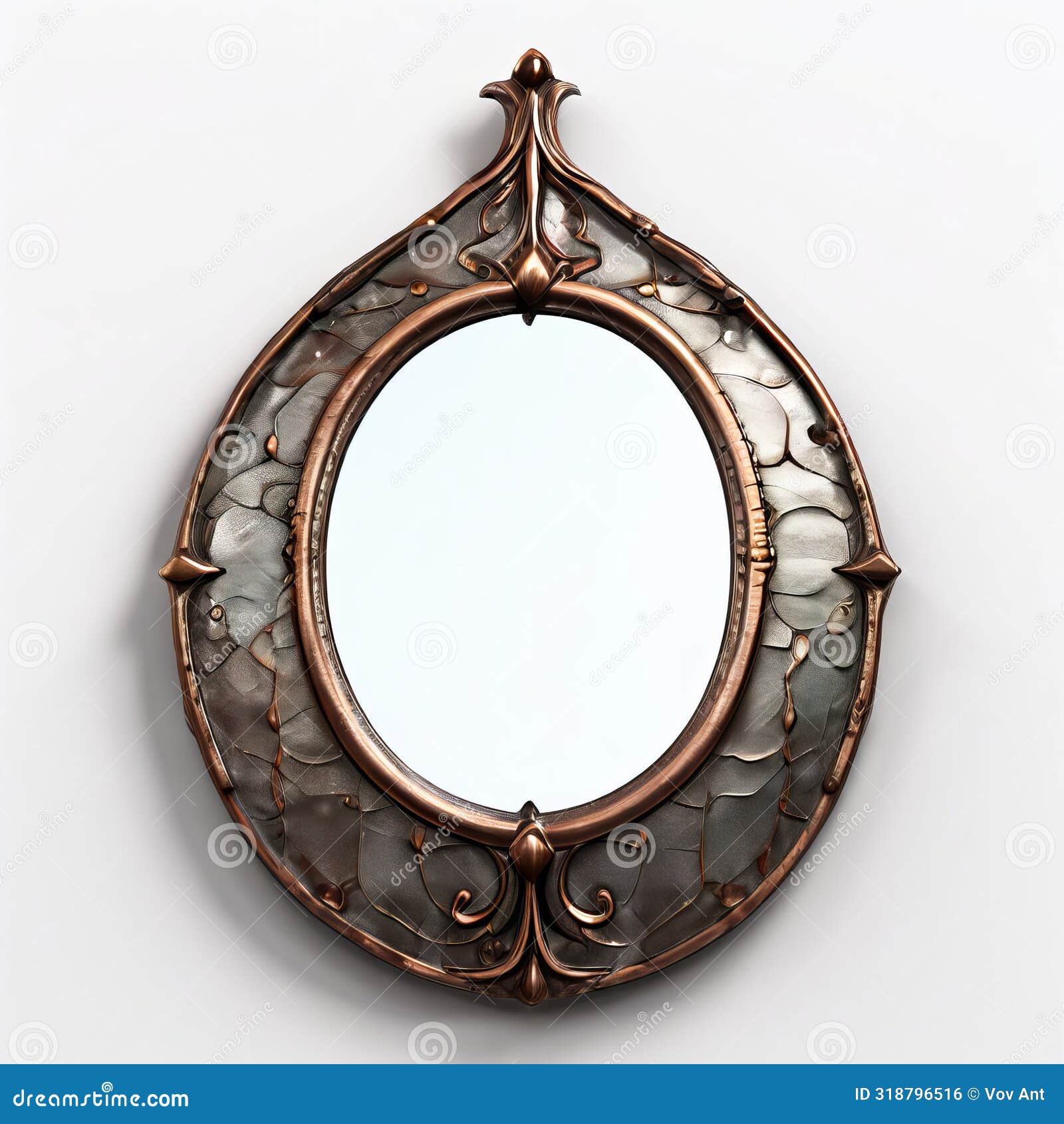 Teardrop Shaped Mirror with a Distressed Copper Frame and Hamer Stock ...