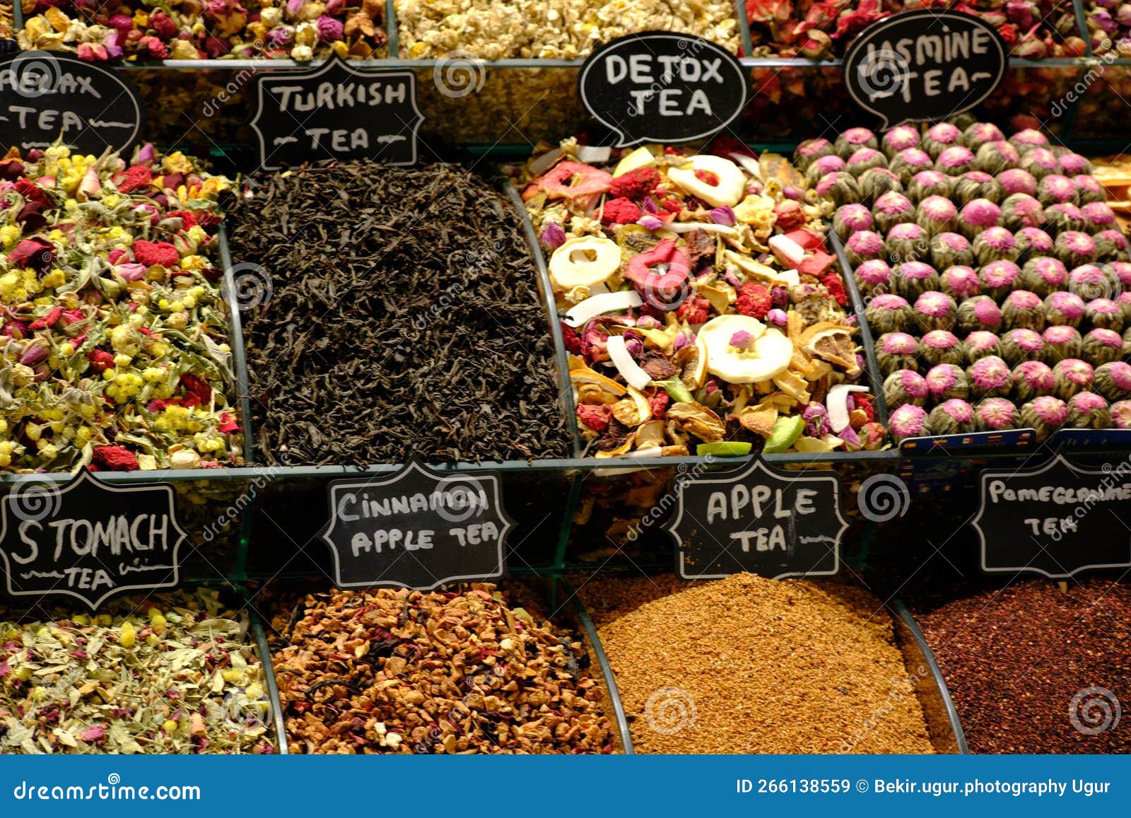 Teas stock image. Image of jasmine, bazaar, lemon, spice - 266138559