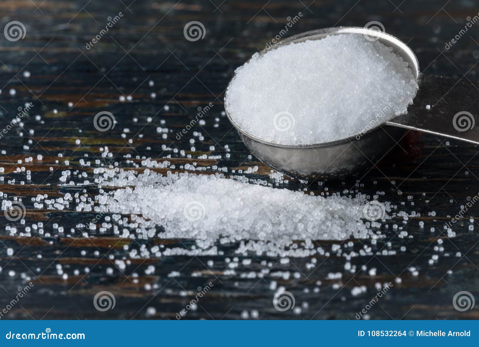 Table Salt Spilled from a Teaspoon Stock Photo - Image of closeup ...