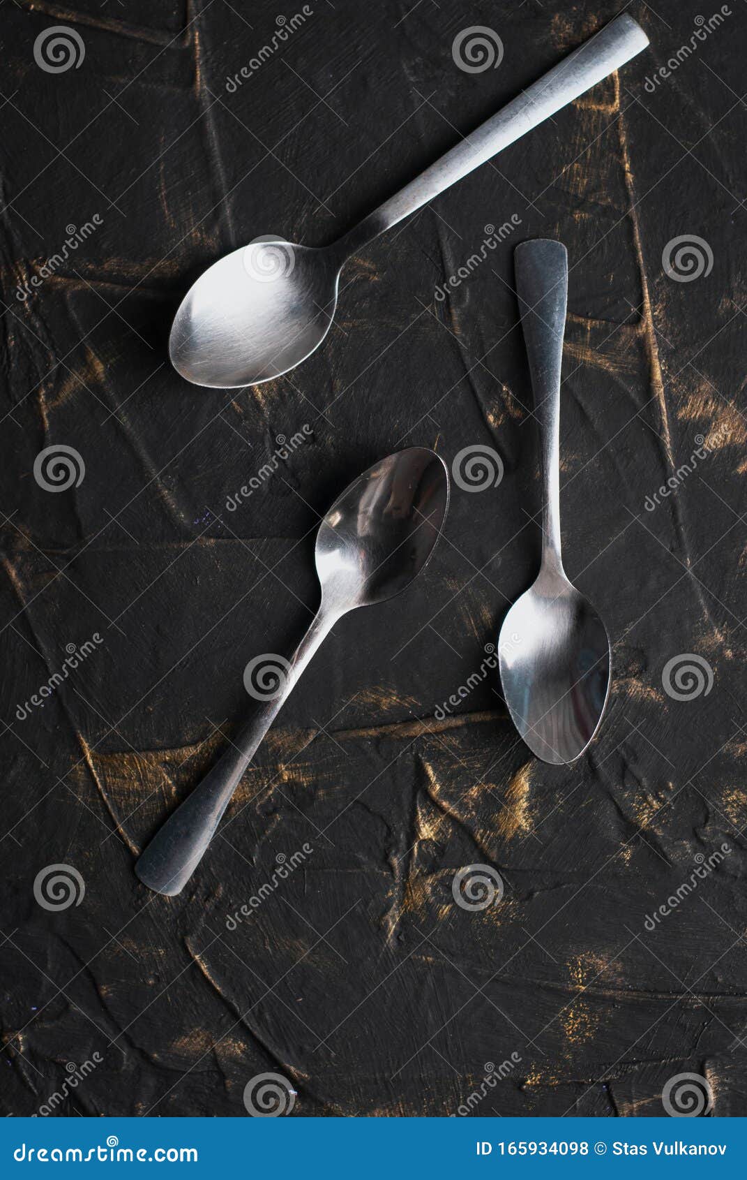 Teaspoons Lie on Dark Concrete, Top View Stock Photo - Image of empty ...
