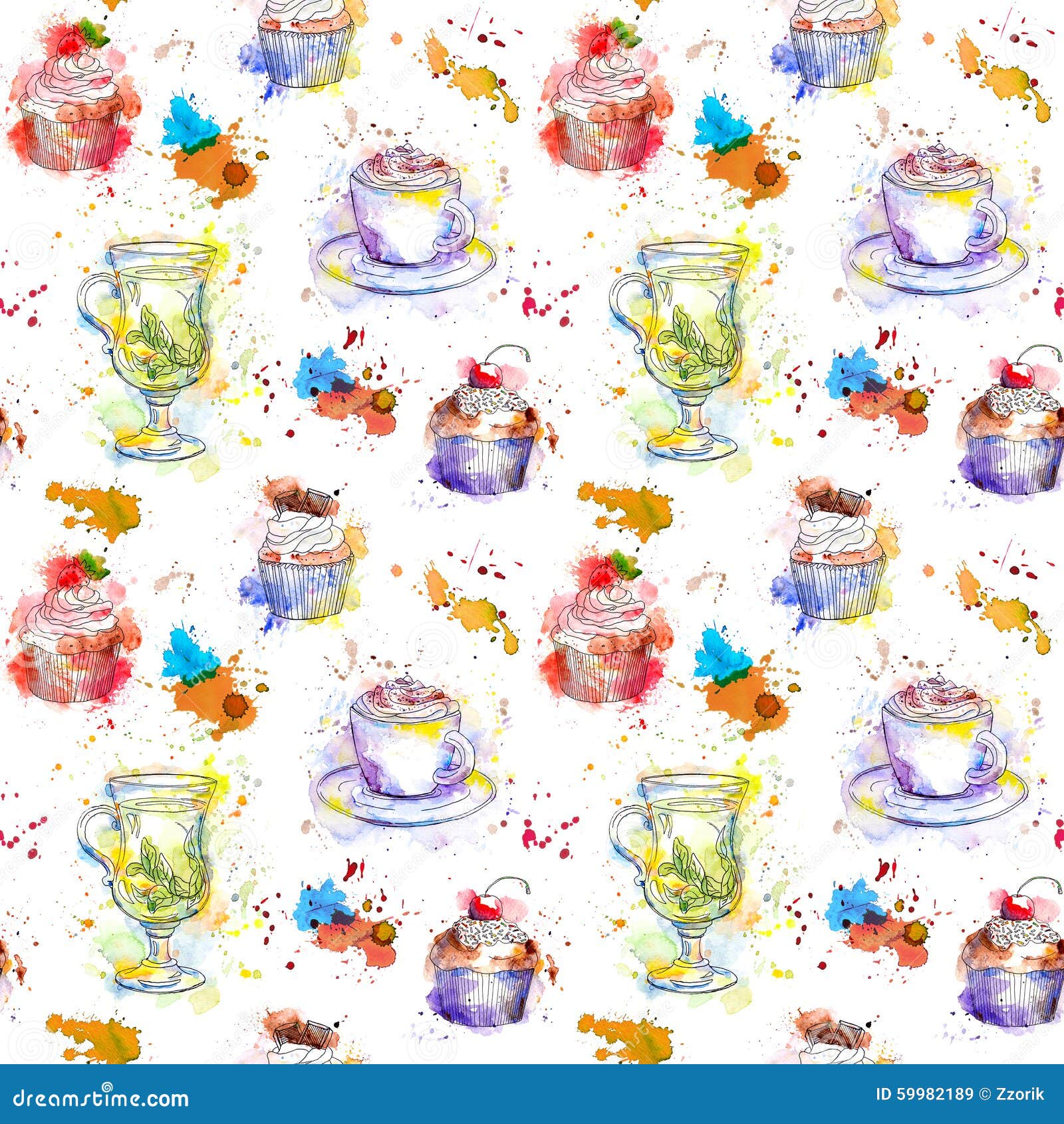 Teatime Repeating Pattern. Cupcake Cakes, Tea, Coffee Cup Stock ...