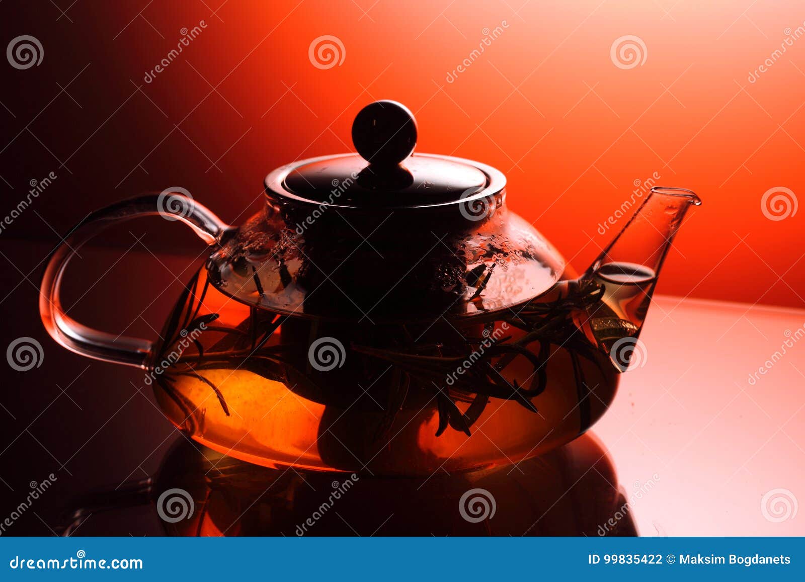 Teatime - Teapot with Herb Tea, Studio Shot Lighted with Orange Stock ...
