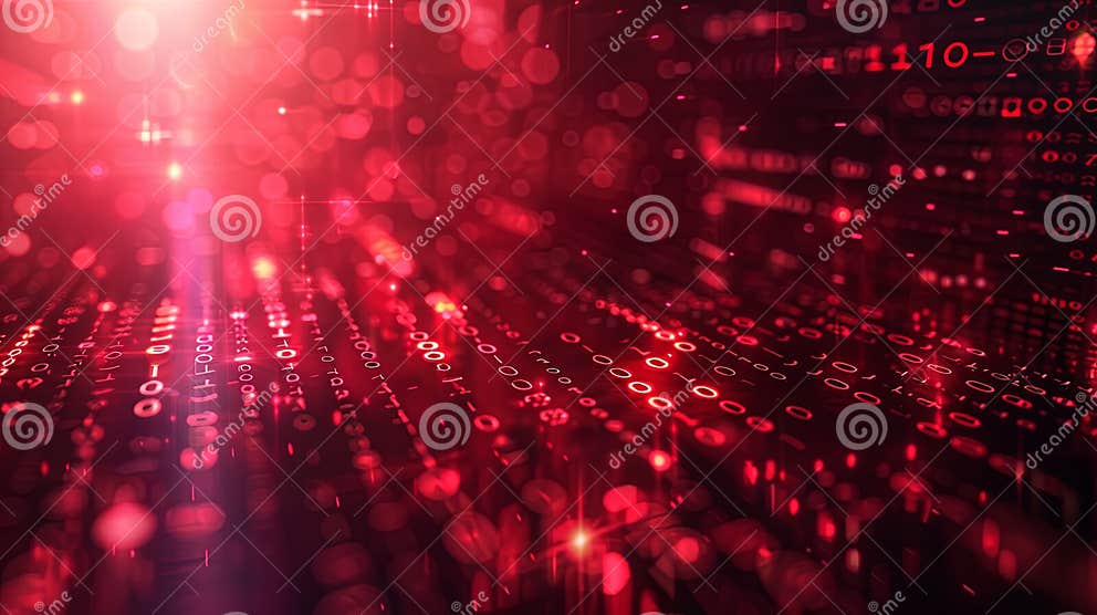 Red and Black Abstract Tech Background with Binary Code and Circuit Details Stock Illustration ...