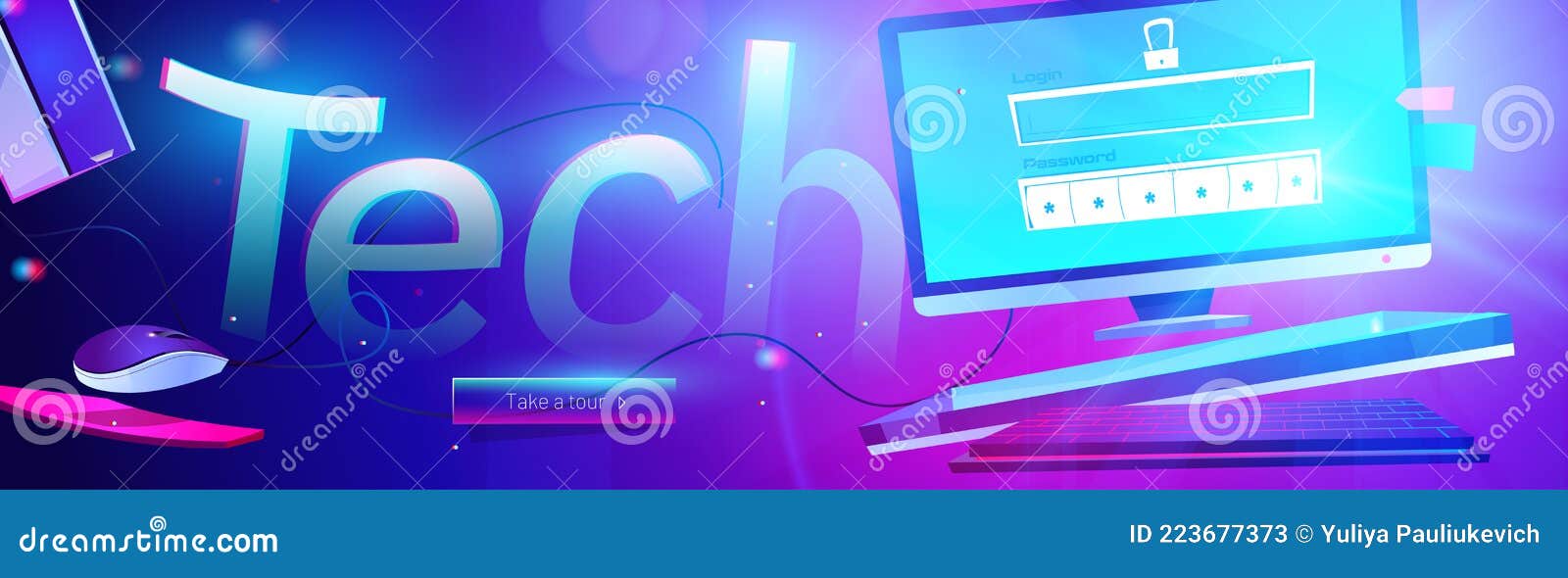 Tech Banner Illustration of Desktop Computer Stock Vector ...