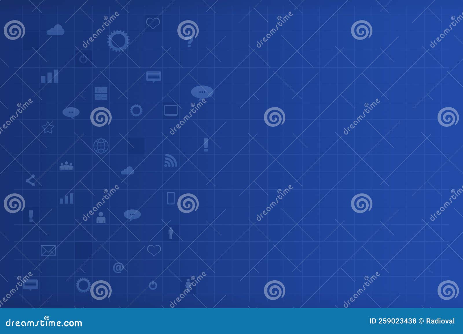 Tech Blue Background with Different Social Icons. Gradient. Grid. Copy ...