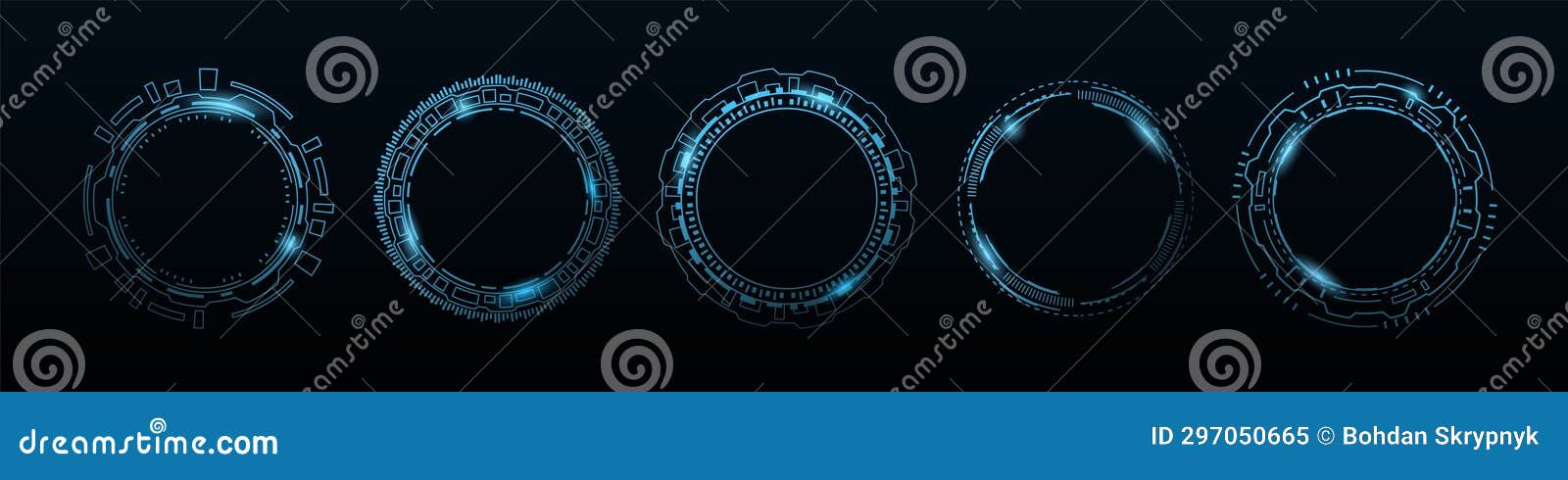 Tech Blue Cyber Hud Futuristic Circle Frame. Future Technology Ai Tech Stock Illustration ...
