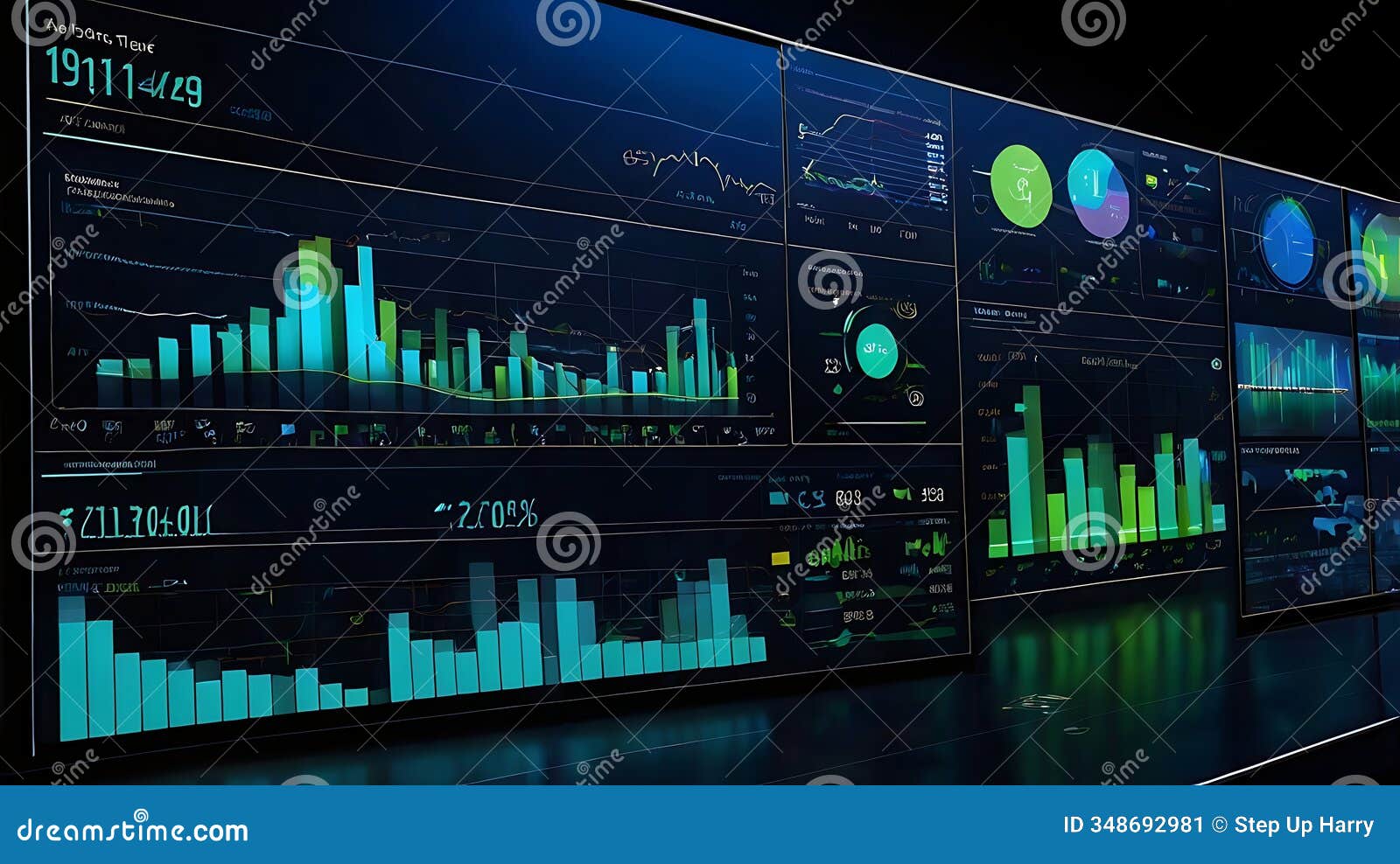 Tech Business Dashboard with Graphs, Icons, and Digital Data ...