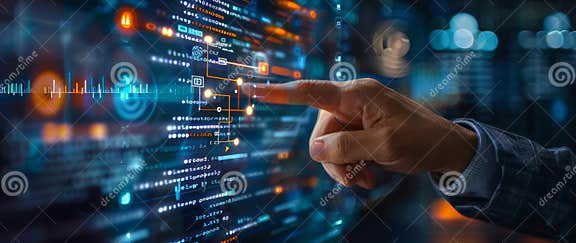 Tech Businessman Analyzing AI Machine Learning Insights Using Data Science on Virtual Screen ...