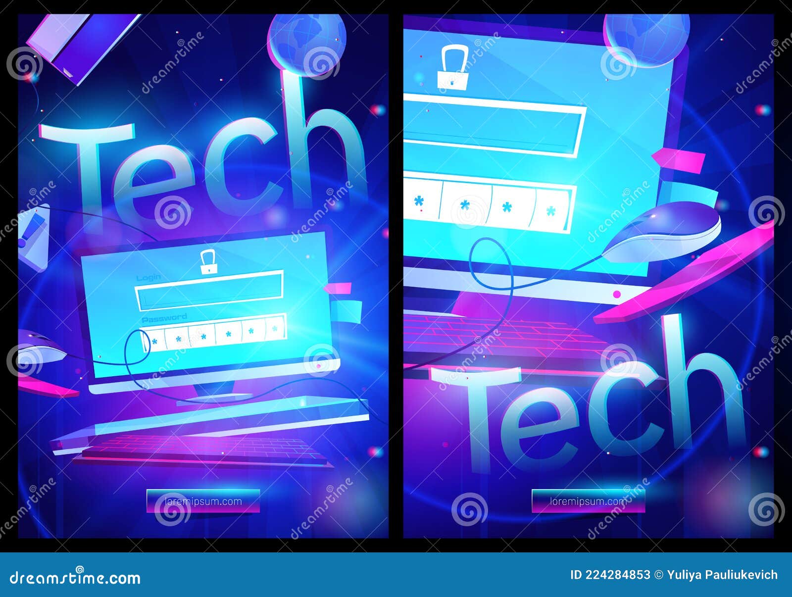 Tech Cartoon Poster Computer Desktop with Password Stock Vector ...