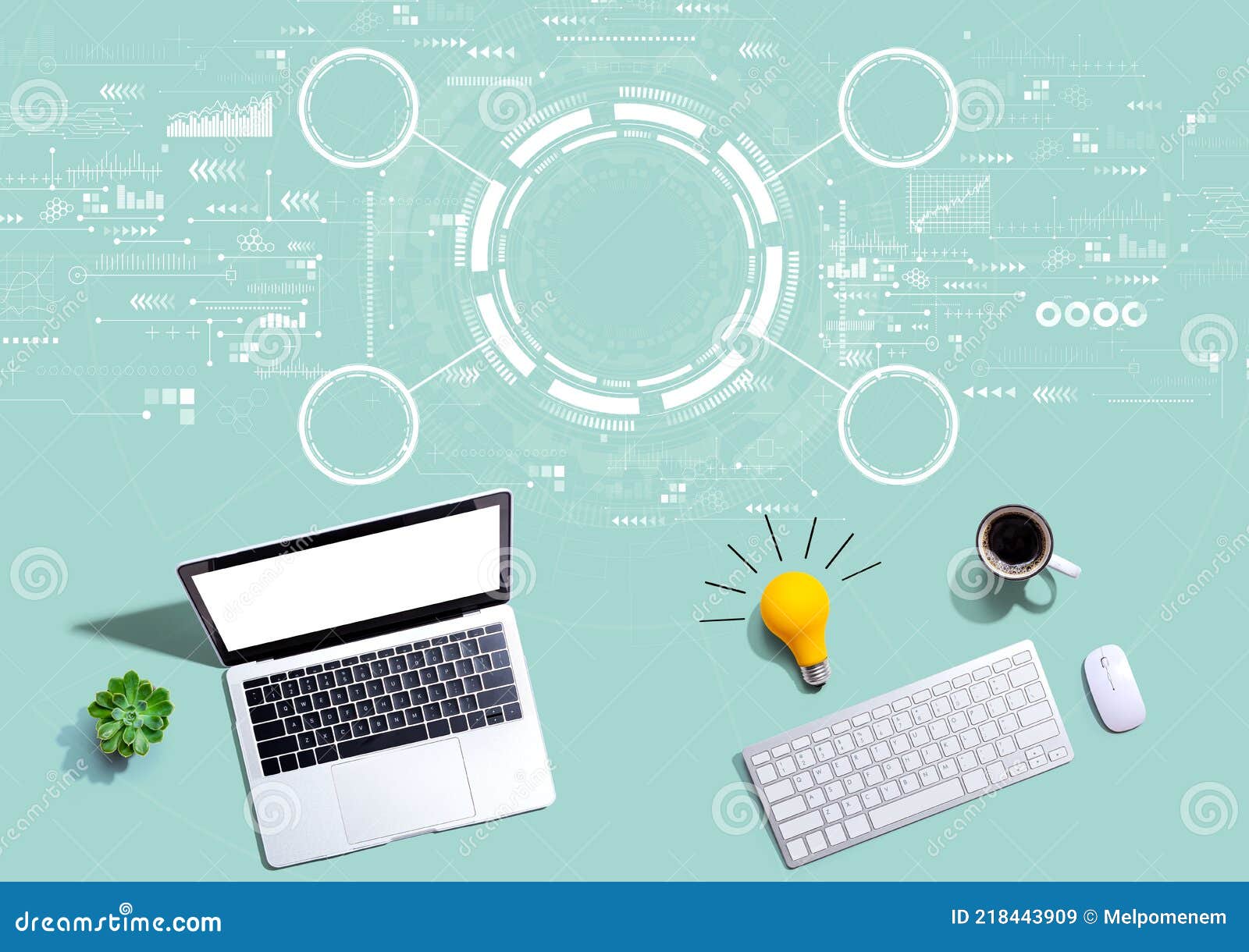 Tech Circle with Computers with a Light Bulb Stock Image - Image of ...