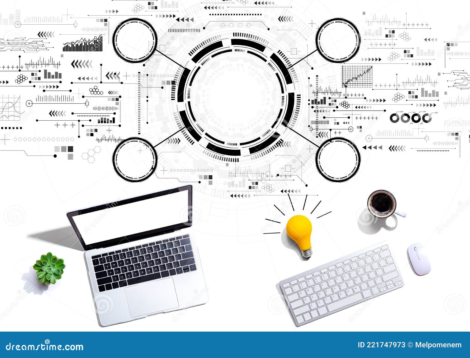 Tech Circle with Computers with a Light Bulb Stock Image - Image of ...