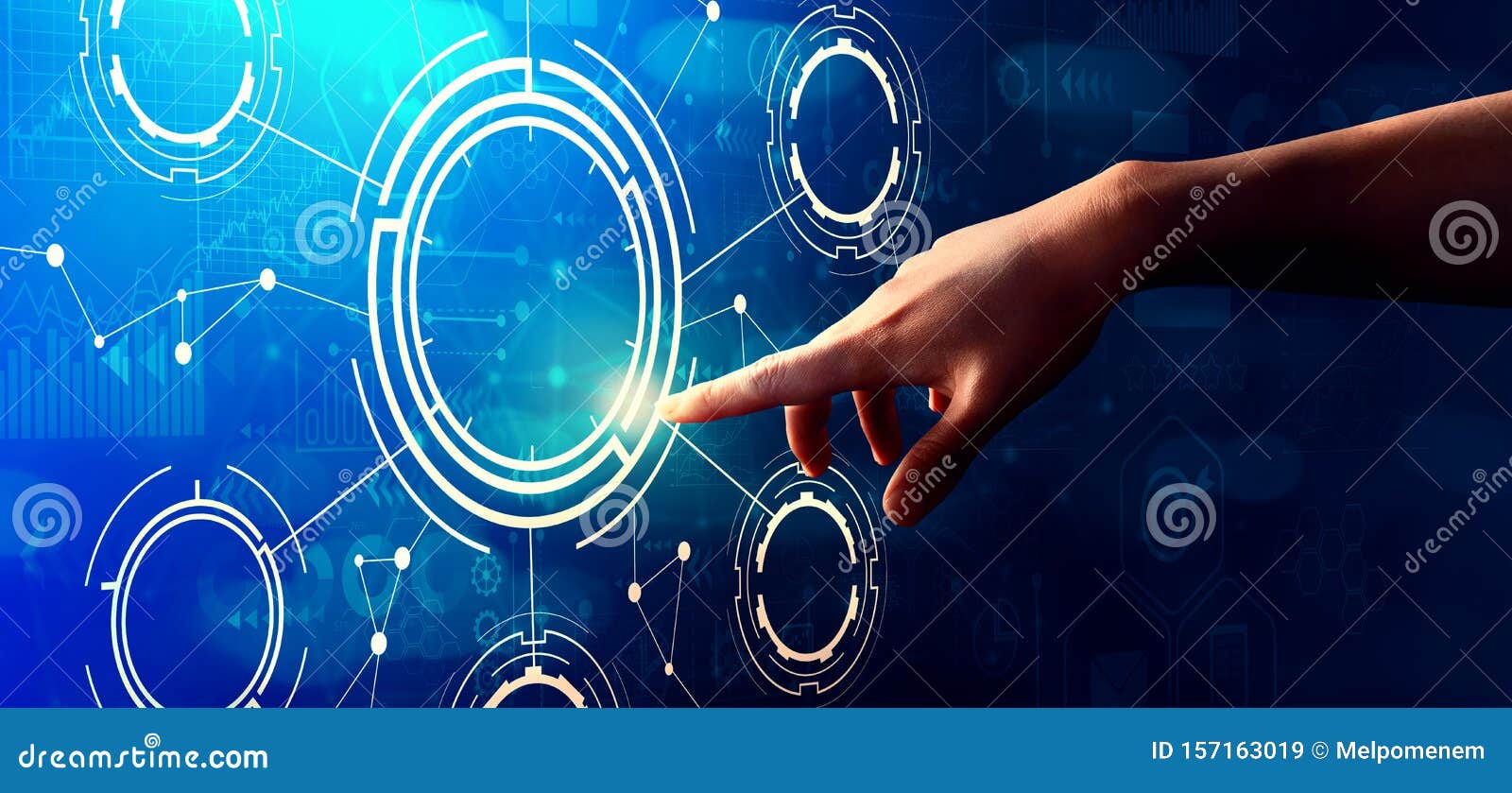 Tech Circle with Hand Pressing a Button Stock Image - Image of business ...